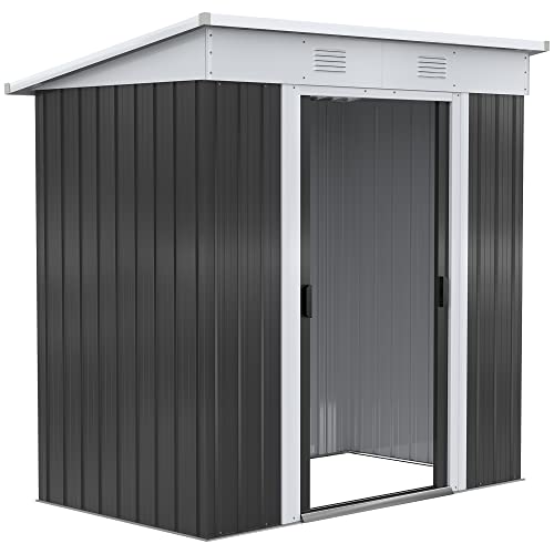Outsunny 6' x 4' Steel Frame Backyard Garden Tool Storage Shed with 2 Air Vents and Dual Locking Doors, Black