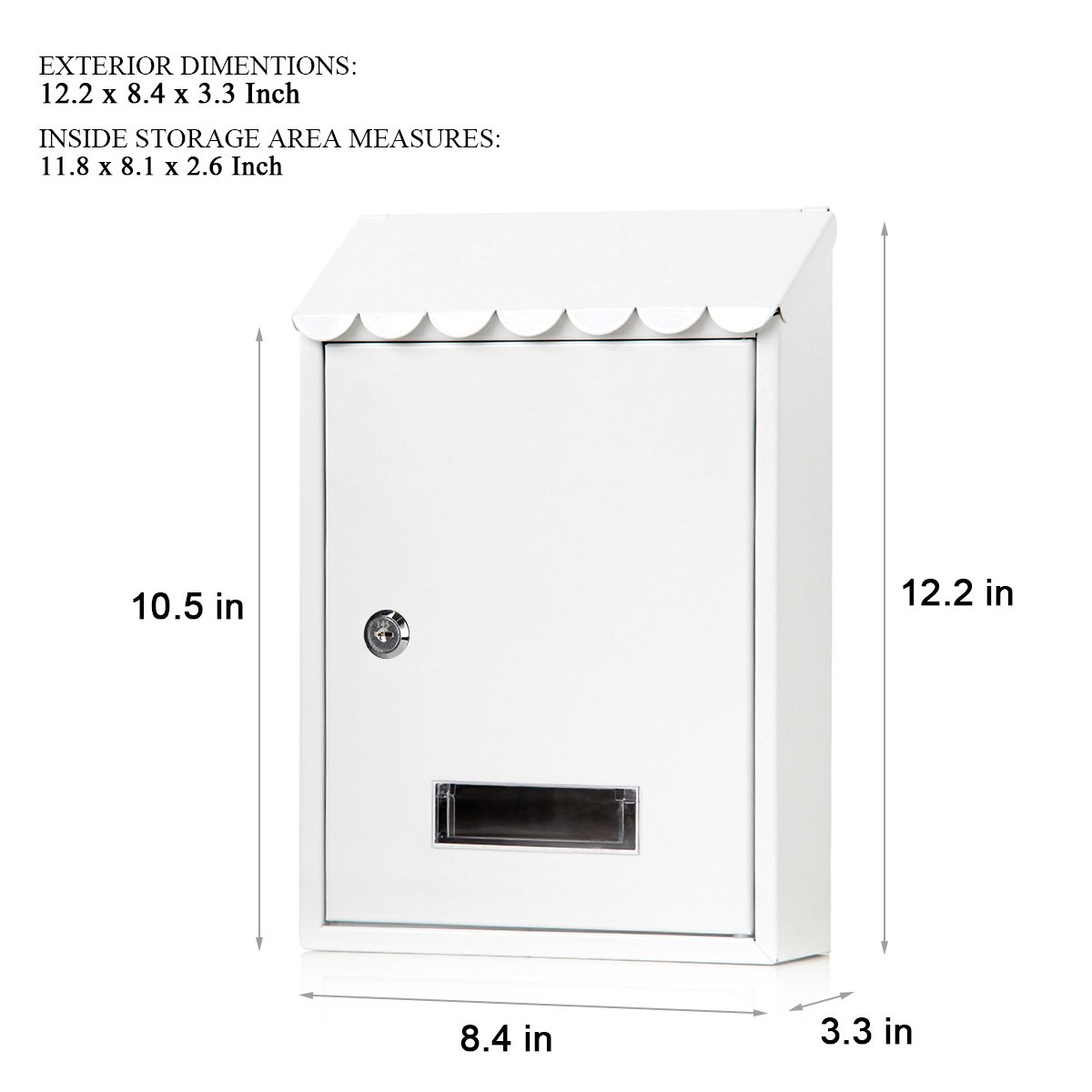 Mailboxes Wall Mount with Key Lock β Jssmst Small Mail Boxes Horizontal, 12.2 x 8.3 x 3.05 Inch, White New