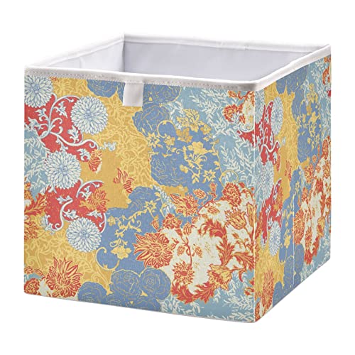 Kigai Geometric Floral Pattern Cube Storage Bin, 11x11x11 in Collapsible Fabric Storage Cubes Organizer Portable Storage Baskets for Shelves, Closets, Laundry, Nursery, Home Decor