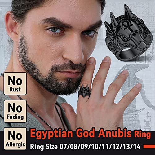 Male Anubis Ring Black Size 8 Stainless Steel Vintage Egyptian Protective Thumb Finger Rings