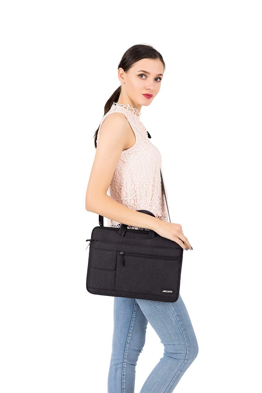 MOSISO Laptop Shoulder Bag Compatible with MacBook Pro 16 inch 2023-2019 M3 A2991 M2 A2780 M1 A2485 A2141/Pro 15 A1398,15-15.6 inch Notebook,Polyester Flapover Briefcase Sleeve Case, Black