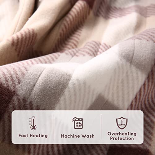 Heated Throw 50"x60"- Super Soft Warming Fleece with 4 Heating Levels & 3 Hours Auto Off, Machine Washable, Electric Check Buffalo Plaid Blanket for Couch Sofa Home Office Usage - Red & Brown Plaid