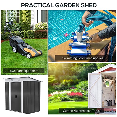 Outsunny 6' x 4' Steel Frame Backyard Garden Tool Storage Shed with 2 Air Vents and Dual Locking Doors, Black