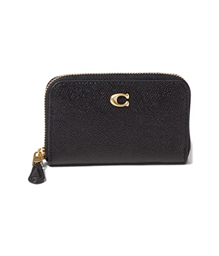 COACH Cross Grain Leather Small Zip Around Card Case Black One Size