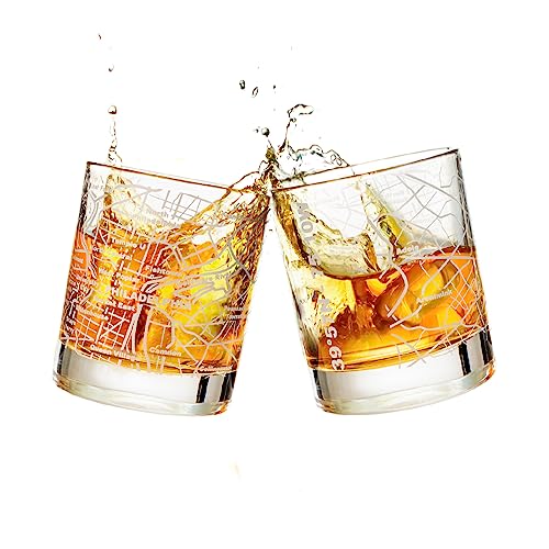 Greenline Goods Whiskey Glasses - 10 Oz Tumbler Gift Set for Philadelphia lovers, Etched with Philadelphia Map | Old Fashioned Rocks Glass - Set of 2