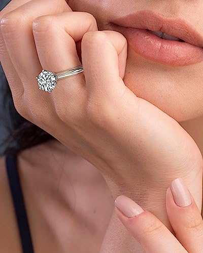 PREVELI 3 Carat CZ Rings For Women 18K White Gold Plated 925 Sterling Silver Solitaire (8.5)