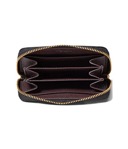 COACH Cross Grain Leather Small Zip Around Card Case Black One Size