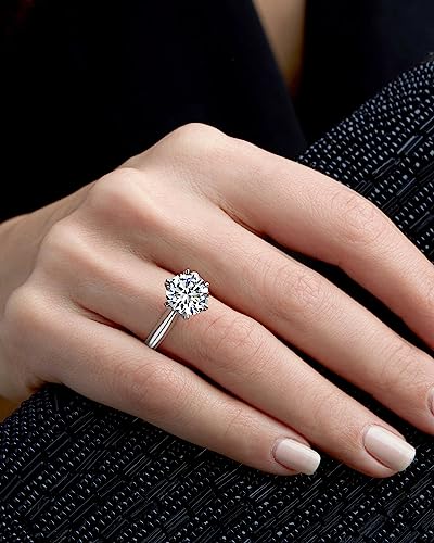 PREVELI 3 Carat CZ Rings For Women 18K White Gold Plated 925 Sterling Silver Solitaire (8.5)