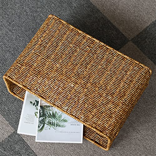 Zerodeko Imitation Rattan Hand Woven Magazine Basket, with Handles, Plastic Storage Basket Magazine Wicker Basket Hollow Handle Basket Desktop Magazine Holder