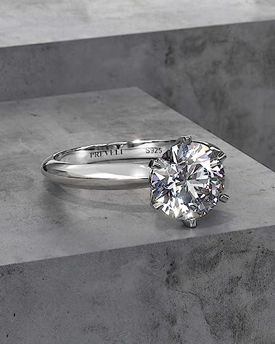 PREVELI 3 Carat CZ Rings For Women 18K White Gold Plated 925 Sterling Silver Solitaire (8.5)