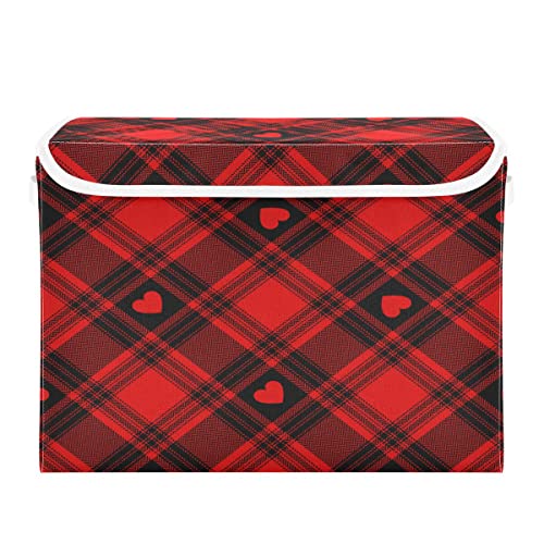 ALAZA Valentine Red Black Buffalo Plaid Storage Bins Box Collapsible Cubes Container Basket for Office Bedroom Home Decor Shelf Closet