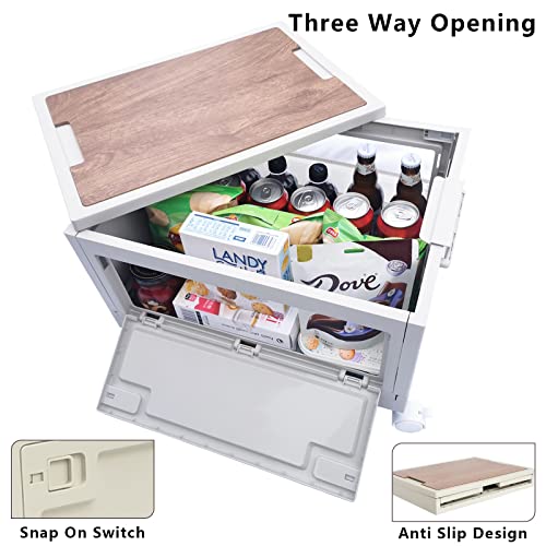 YOHOUYEAR Folding Storage Box with Wooden Lids and Doors,47.5 Qt./45L Stackable Collapsible Closet Organizer,Outdoor Multifunctional Plastic Bins,Camping,Car Trunk,Home Sorting