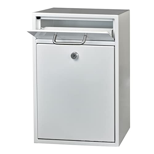 Mail Boss 7420 High Security Steel Locking Wall Mounted Mailbox - Office Drop Box - Comment Box - Letter Box - Deposit Box, Alpine White