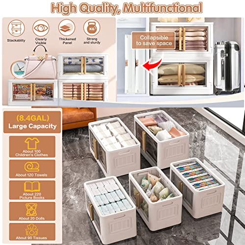 3 Packs Storage Bins with Lids, FODIENS Stackable Plastic Storage Bins Closet Organizers with Wheels Double Doors, 8.4Gal Collapsible Storage Box Containers for Home Office School Storage (8.4 Gal - 3 Pack)