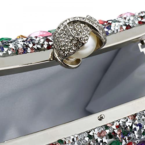 Rhinestone Purse For Women, Evening Handbags Clutch Purses For Wedding and Cocktail Party (Silver)