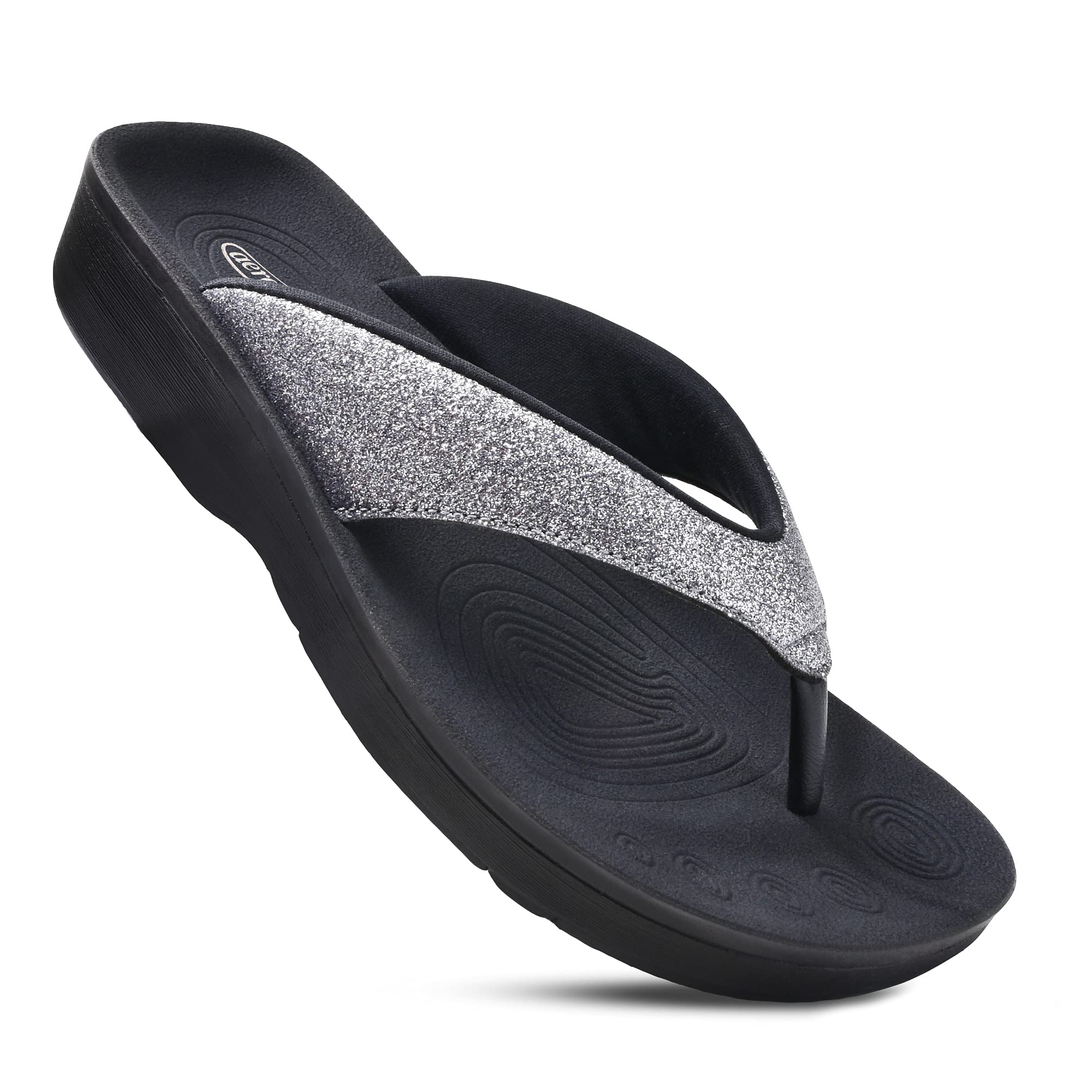 AEROTHOTIC Slip On Recovery Footwear Plantar Fasciitis Flip Flops for Women Yoga Mat Outdoor Walking Beach Ladies Arch Support Summer Thong Dressy Casual Sandals (Crystal Grey, Size 7)