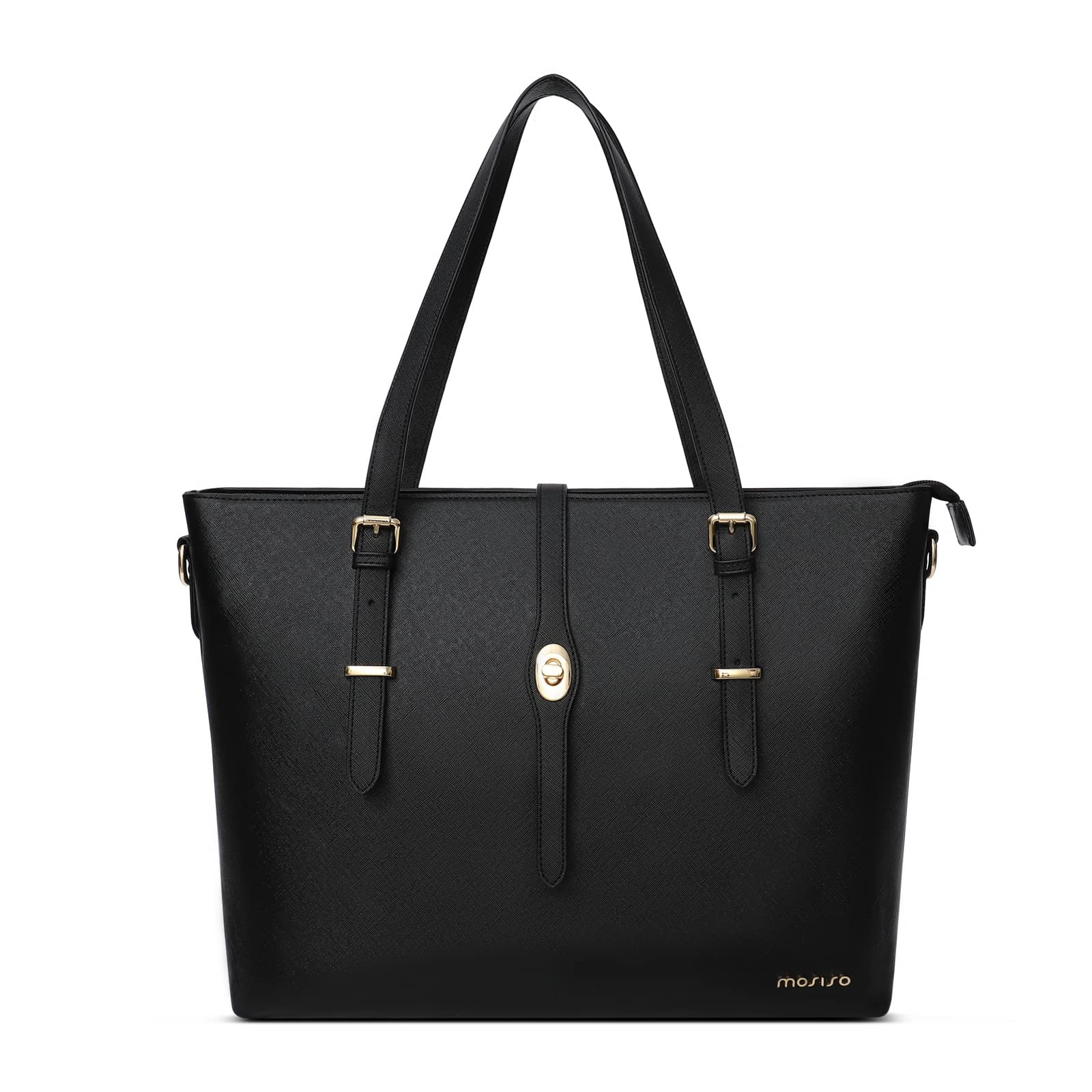 MOSISO Laptop Tote Bag Compatible with MacBook Pro 16 inch M4 M3 M2 M1 2025-2019, 15-15.6 inch PU Leather Briefcase with Middle Button & Small Purse&Shoulder Strap, Black