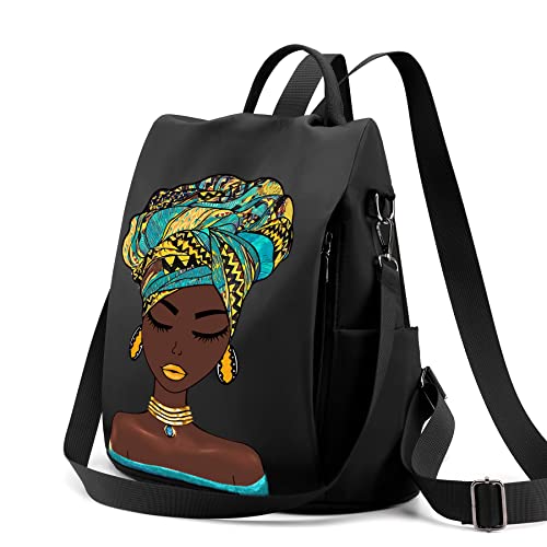 BDAWQUG Women Backpack Purse Waterproof Nylon African American Backpack Black Queen Afro Melanin Art Lightweight Travel Shoulder Bag
