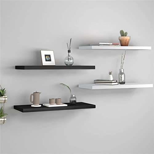 OYUGET Black Floating Shelves, 15.7 Inch Rustic White Wall Shelves, Wood Shelves for Wall Storage Decor, Farmhouse Wall Mounted Shelves for Bedroom Bathroom Living Room Kitchen Set of 4