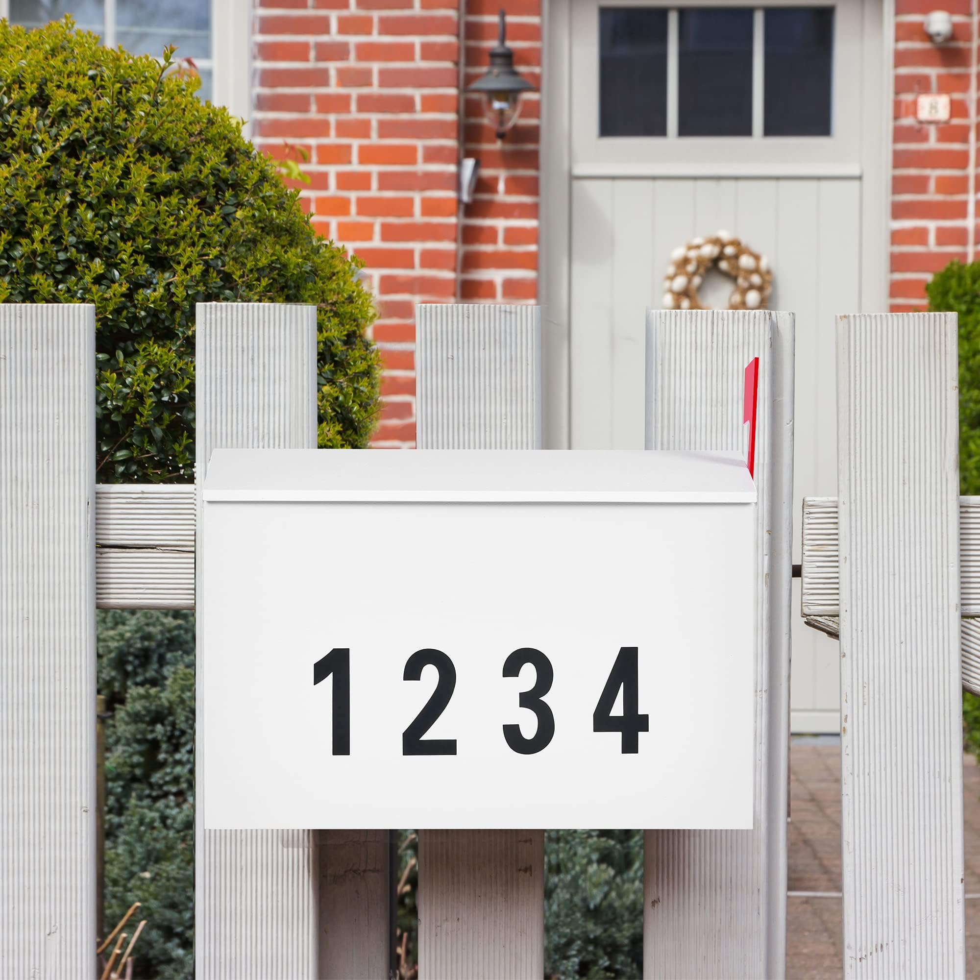 LAND·VOI Wall-Mount Mailbox with One Flag Kit and Three Sets of 0-9 Mailbox Number Stickers, Galvanized Steel Rust-Proof Metal Post Box, Mailboxes for Outside, 4.33" Dx14.2 Wx10.43 H, White AMB03W