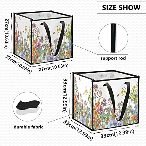 Kigai Flowers and Animals Cube Storage Bins, 13x13x13inch Collapsible Fabric Storage Cubes Organizer with Handles Decorative Storage Baskets for Home, Shelf, Closet