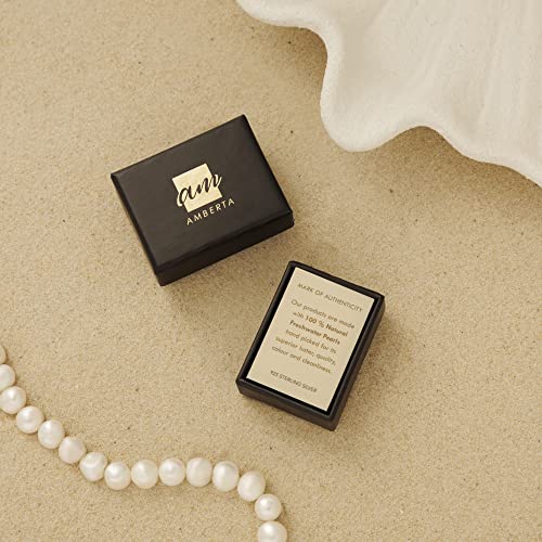 Amberta Women 925 Sterling Silver Freshwater Pearl Earrings: 5 mm Silver Pearl Drop Earrings - Silver