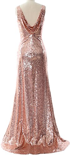 MACloth Women Sequin Long Bridesmaid Dresses Cowl Back Prom Evening Gown Split (US10, Silver)