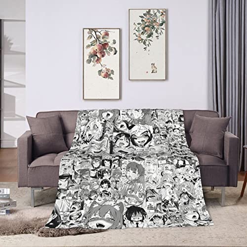 Anime Sexy Waifu Hentai Ahegao Face All Season Fleece Blanket Throw Ultra Soft Flannel Blanket Digital Printed Premium Fluffy Microfiber Fleece