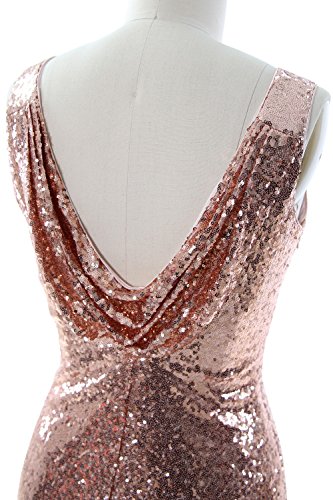 MACloth Women Sequin Long Bridesmaid Dresses Cowl Back Prom Evening Gown Split (US10, Silver)