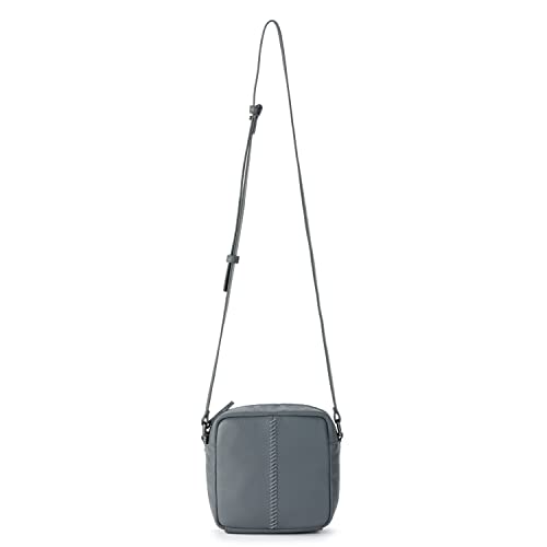 The Sak Maisie Square Crossbody in Leather, Adjustable Strap, Dusty Blue