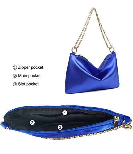 PHUMEE Satin Chain Strap Glossy Mini Clutch Square Purse for Women Hobo Bag Solid Shoulder Handbags