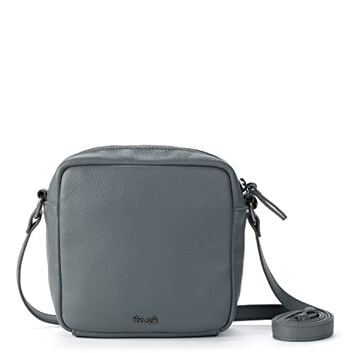 The Sak Maisie Square Crossbody in Leather, Adjustable Strap, Dusty Blue