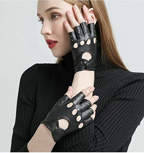 FLORVIV Black Fingerless Gloves PU Faux Leather Goth Cosplay Costume Punk Halloween Performance for Men