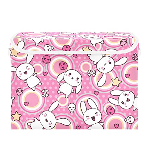 RunningBear Kawaii Rabbit Large Storage Bins with Lid Collapsible Storage Bin Storage Containers Foldable Fabric Storage Boxes for Home Office