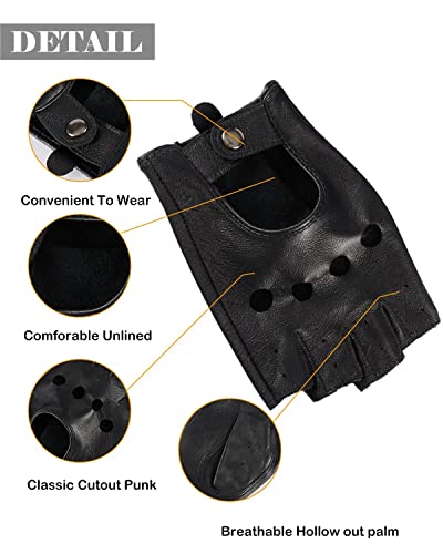FLORVIV Black Fingerless Gloves PU Faux Leather Goth Cosplay Costume Punk Halloween Performance for Men