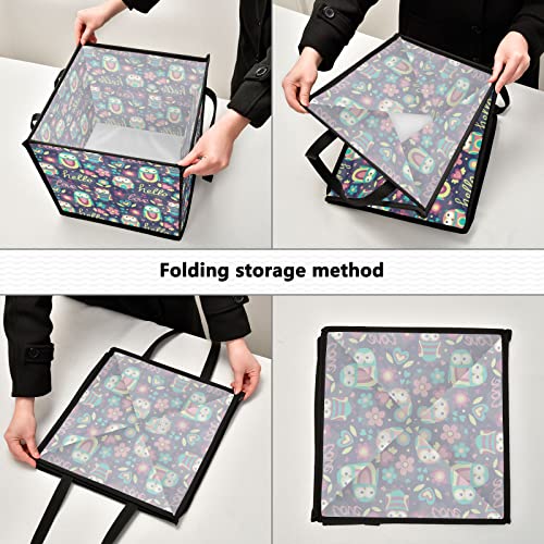 Kigai Owl Cube Storage Bins, 13x13x13inch Collapsible Fabric Storage Cubes Organizer with Handles Decorative Storage Baskets for Home, Shelf, Closet