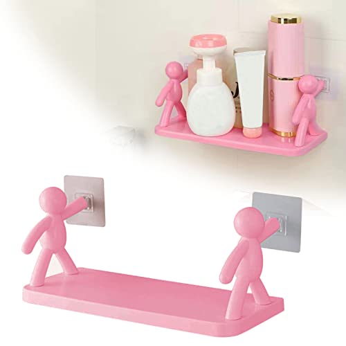 BINGONE 2022 Punching-Free Villain Storage Rack The Kitchen Toilet Receive Shelf, Floating Shelves Bathroom Wall Mounted Shelf (Pink)