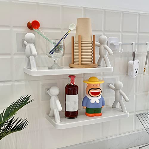 BINGONE 2022 Punching-Free Villain Storage Rack The Kitchen Toilet Receive Shelf, Floating Shelves Bathroom Wall Mounted Shelf (Pink)