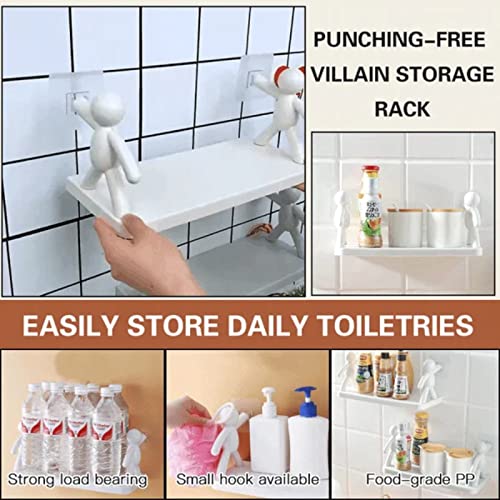 BINGONE 2022 Punching-Free Villain Storage Rack The Kitchen Toilet Receive Shelf, Floating Shelves Bathroom Wall Mounted Shelf (Pink)
