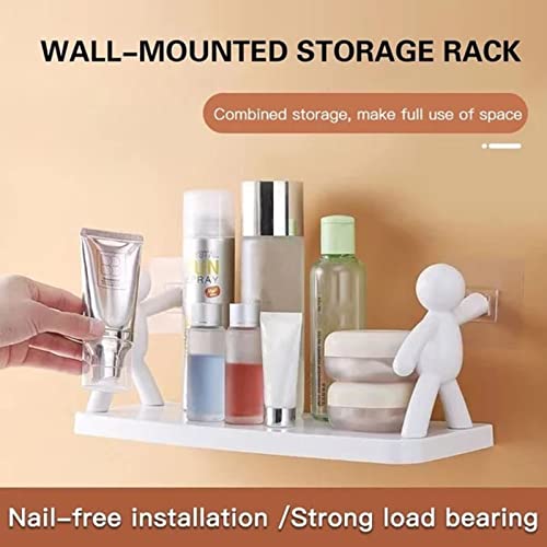 BINGONE 2022 Punching-Free Villain Storage Rack The Kitchen Toilet Receive Shelf, Floating Shelves Bathroom Wall Mounted Shelf (Pink)