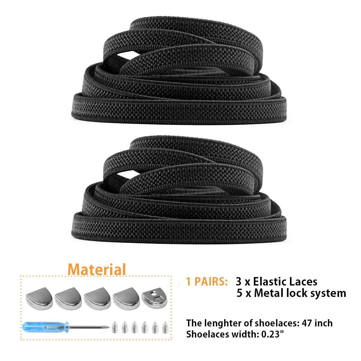 No Tie Elastic Shoe Laces, One Size Fits All Adult and Kids Shoes, Elastic Shoelaces for Sneakers Black