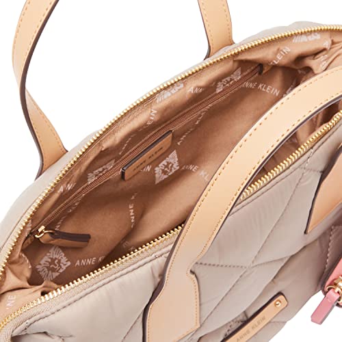 Anne Klein Convertible Quilted Mini Satchel, Stone/Warm Sand/Posie Pink/Sand-White Webbing