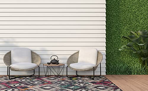 Linon The Anywhere Indoor Outdoor Washable Kauai Ivory & Charcoal 7' X 9' Area Rug