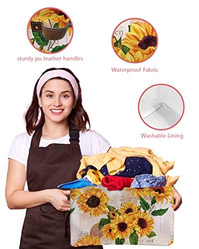 Storage Baskets for Shelves, Foldable Rectangle Storage Baskets, Sunflower with Old Newspaper Storage Containers for Organizing Dorm Closet Room, 2-Pack (15” x 11” x 9.5”)