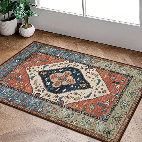 Beeiva Persian Entryway Throw Area Rug, 2x3 Non Slip Small Kitchen Rug Floor Carpet for Doorway, Vintage Tribal Medallion Non-Shedding Washable Rug for Bedroom Entryway Bathroom