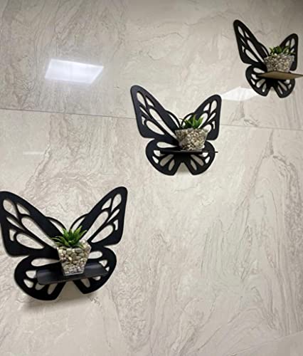 Floating Shelves Wall Mounted Set of 3, Butterfly Wall Shelves for Bedroom/Bathroom/Living Room/Kitchen/Laundry Room Storage & Decoration, Black