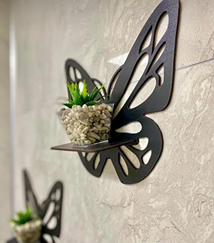 Floating Shelves Wall Mounted Set of 3, Butterfly Wall Shelves for Bedroom/Bathroom/Living Room/Kitchen/Laundry Room Storage & Decoration, Black