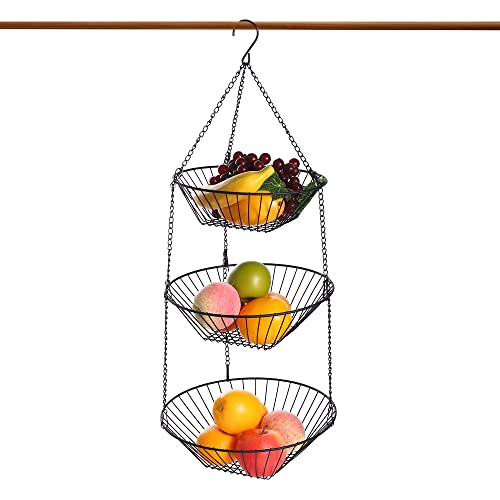 3-Tier Kitchen Wire Storage Basket Hanging Basket Fruit Storage