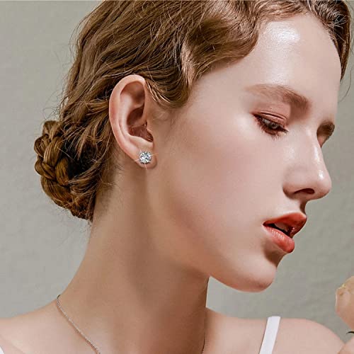 3 Pairs 6mm Round Stud Earrings Set for Women and Men, Clear/Rainbow/Black Cubic Zirconia Hypoallergenic Earring Pack (White Gold)
