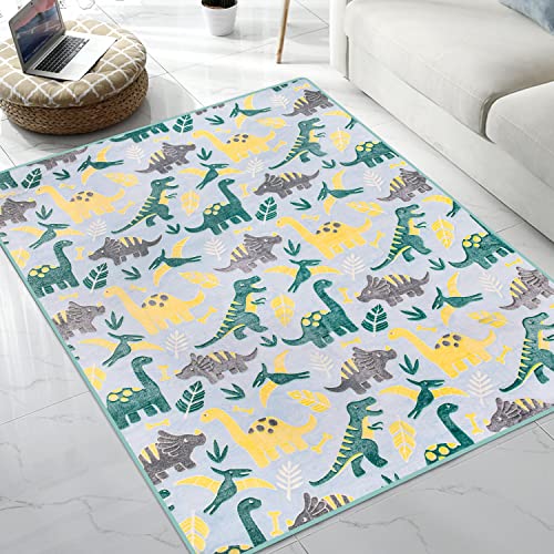 Various Dinosaur & Leaf Pattern2 Glow in The Dark Area Rug Area Rug for Living Room Bedroom Playing Room Size 5'x6'